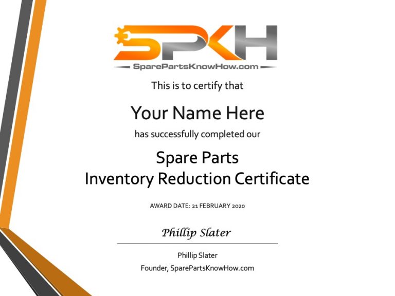 Spare Parts Reduction Certificate - Spare Parts Know How